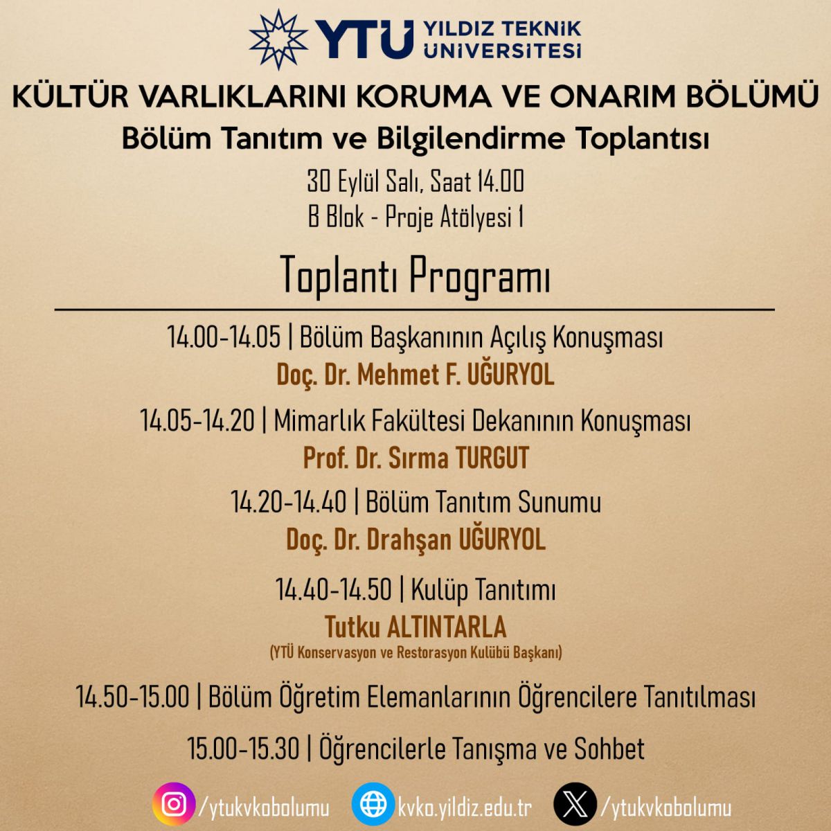 YTÜ Kültür Varlıklarını Koruma ve Onarım Bölümü | Duyurular